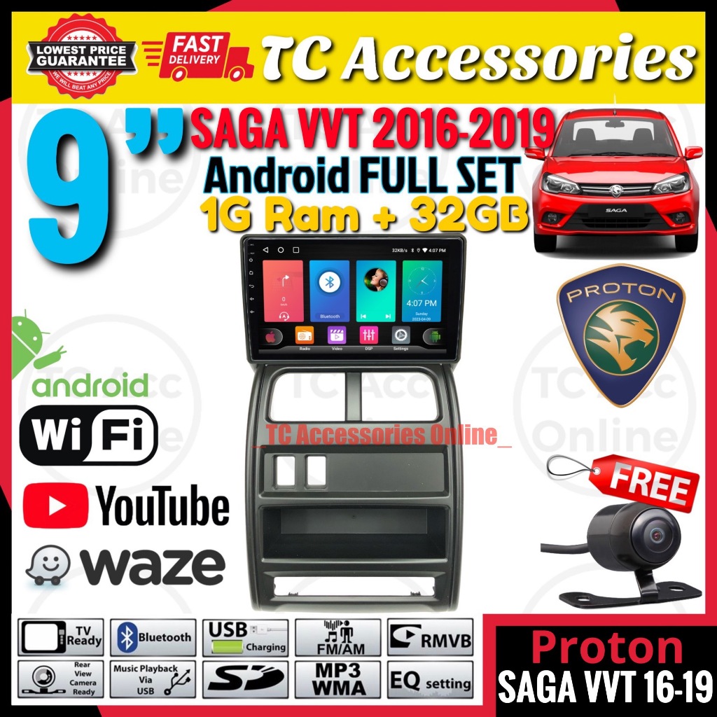 (Proton SAGA VVT 2016-2019) 9" Android 2-DIN Car Player IPS Screen 2GB ...