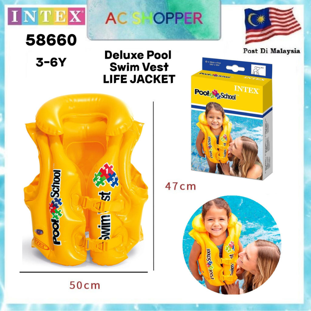 INTEX 58660 Inflatable Pool Swim Vest Kids Life Jacket Child Float 3-6 ...