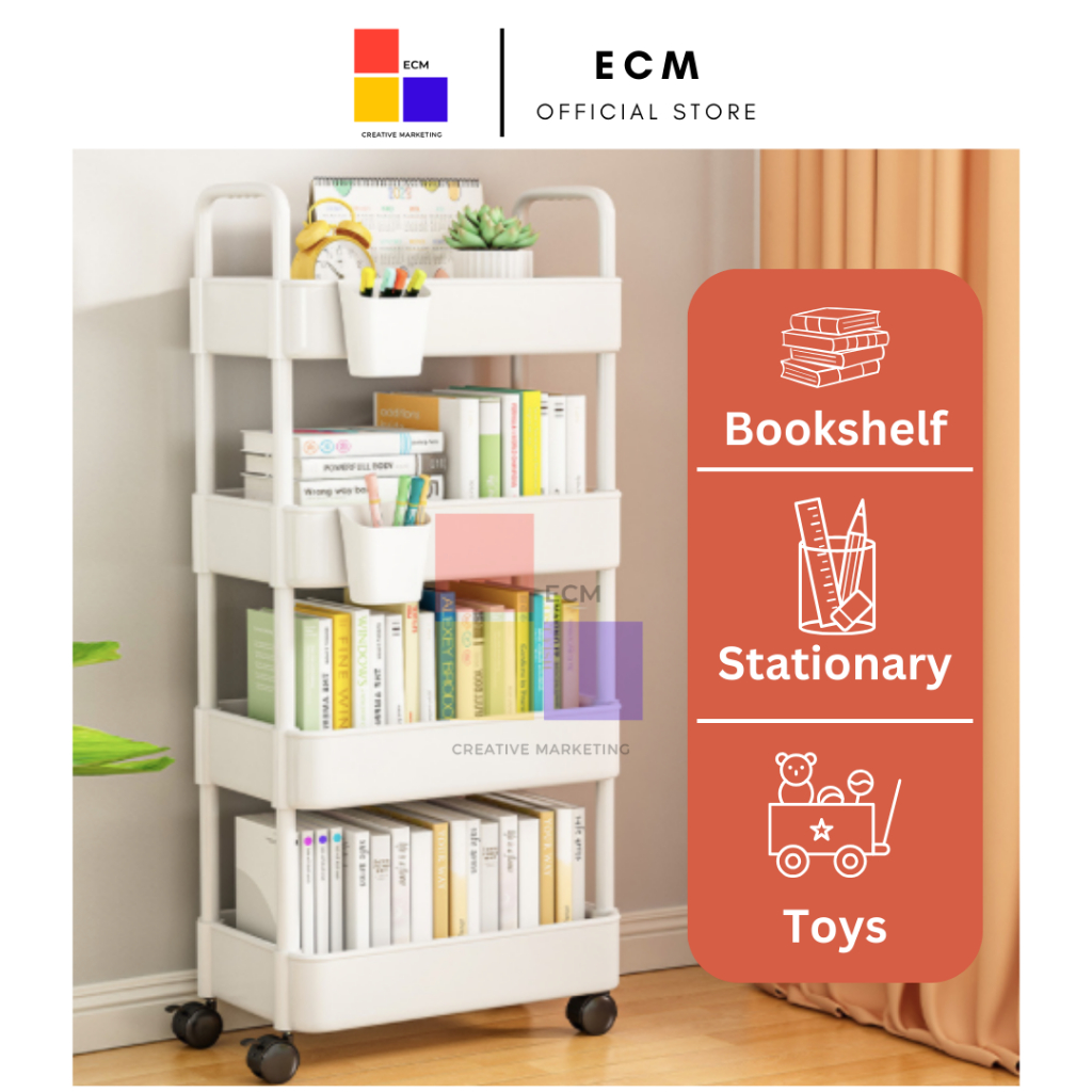 3/4 Layer Racks Plastic Storage Cart Movable Kitchen 3/4 Tier Trolley ...