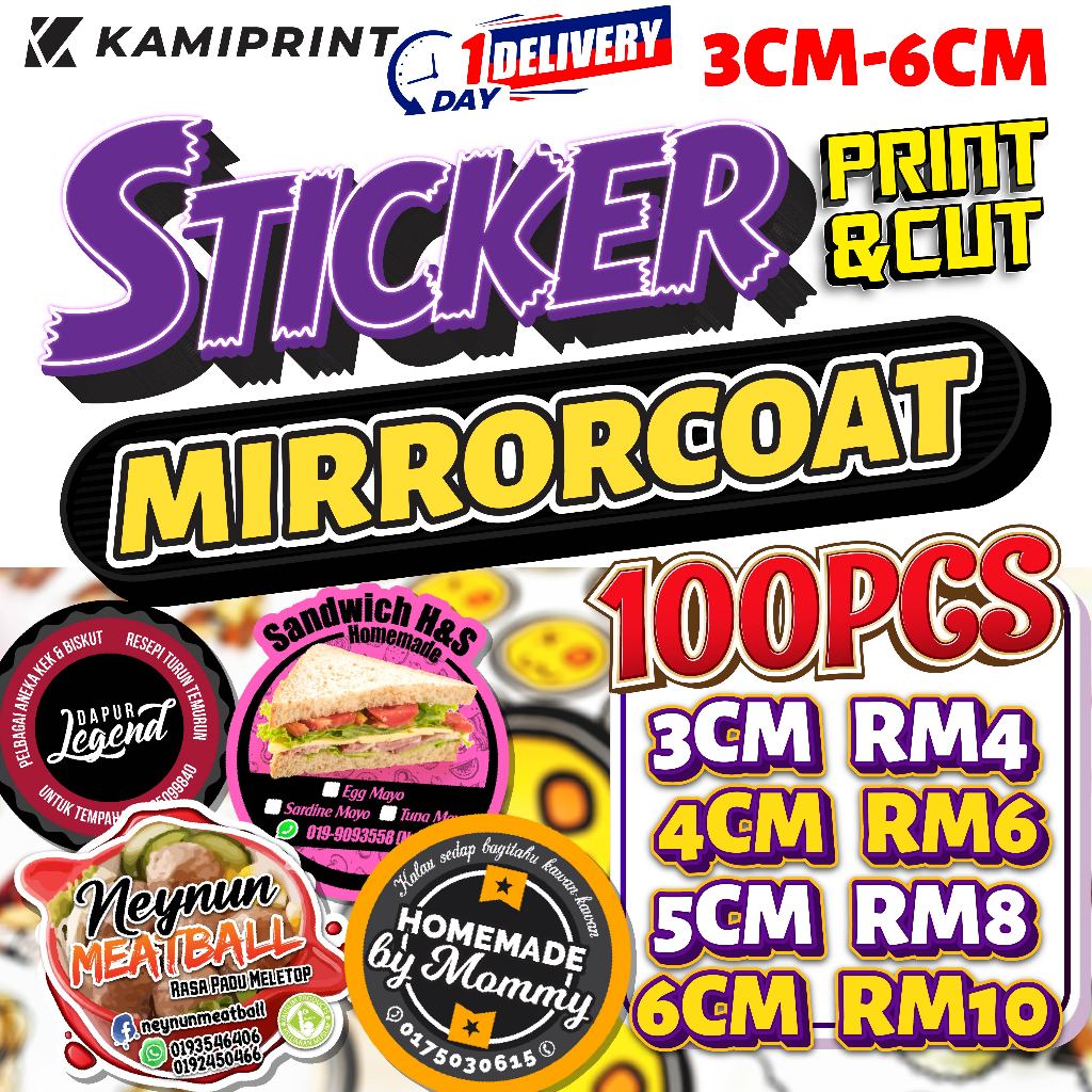 MIRRORCOAT STICKER PRODUK @ LABEL PRODUK 100PCS [3CM, 4CM, 5CM 6CM ...