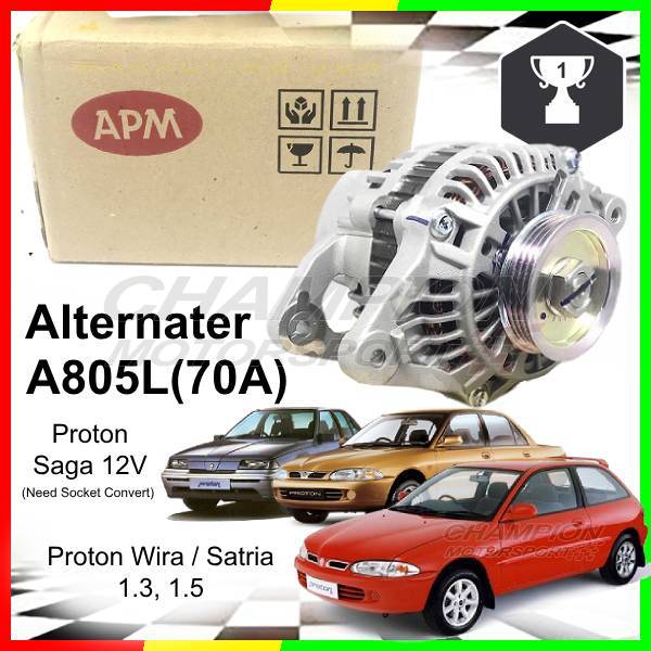 Original APM Alternator Proton Wira Satria 1.3 1.5 Saga Iswara 12V 70A ...