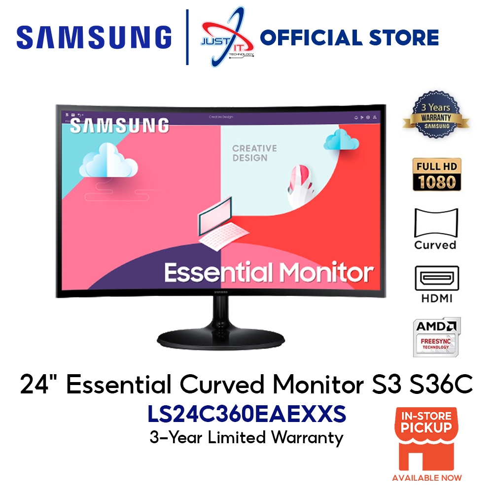 SAMSUNG LS24C360EAEXXS 24" Essential Curved Monitor S3 S36C (24" FHD ...