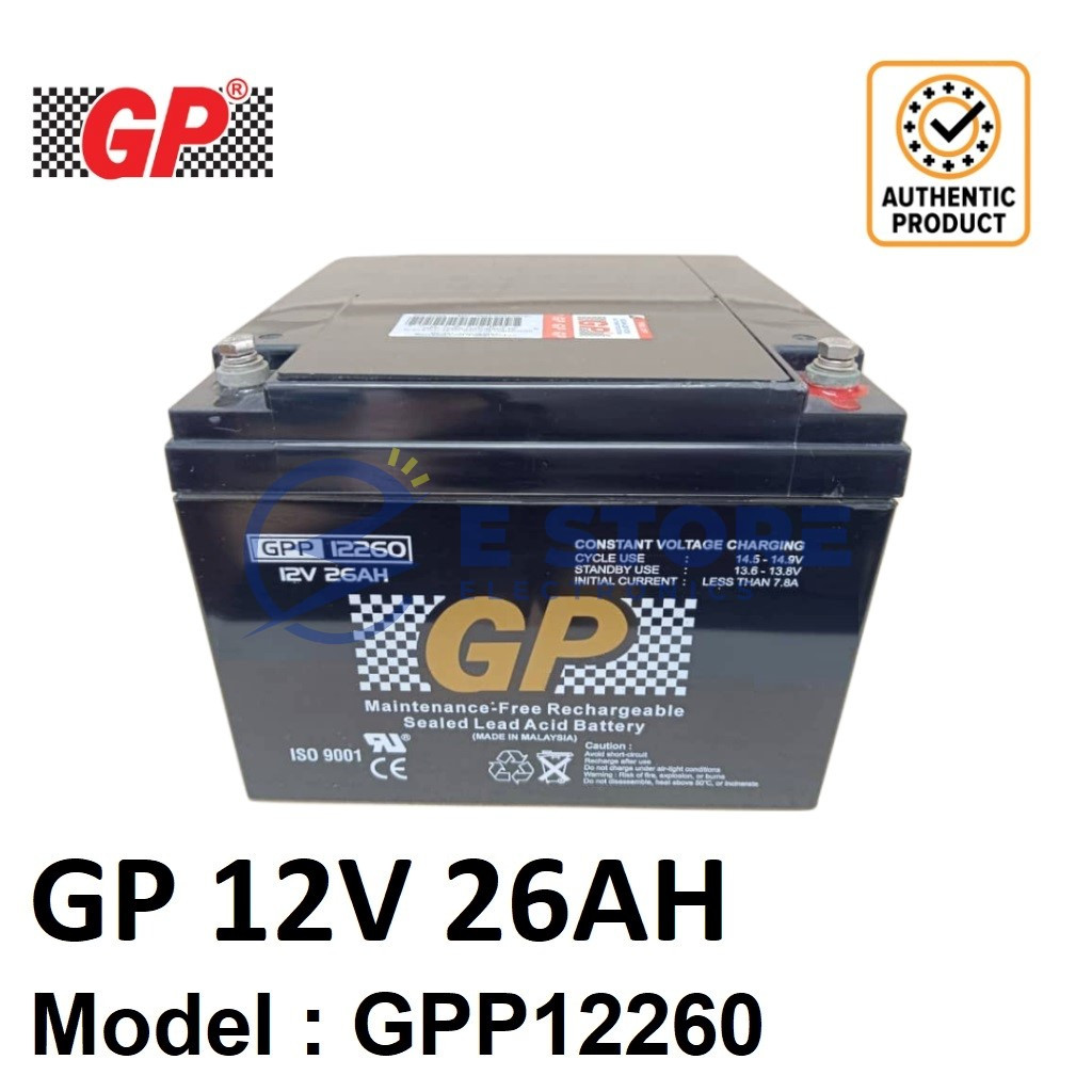 GENUINE GP 12V 26Ah Rechargeable Sealed Lead Acid Battery - GPP12260 ...