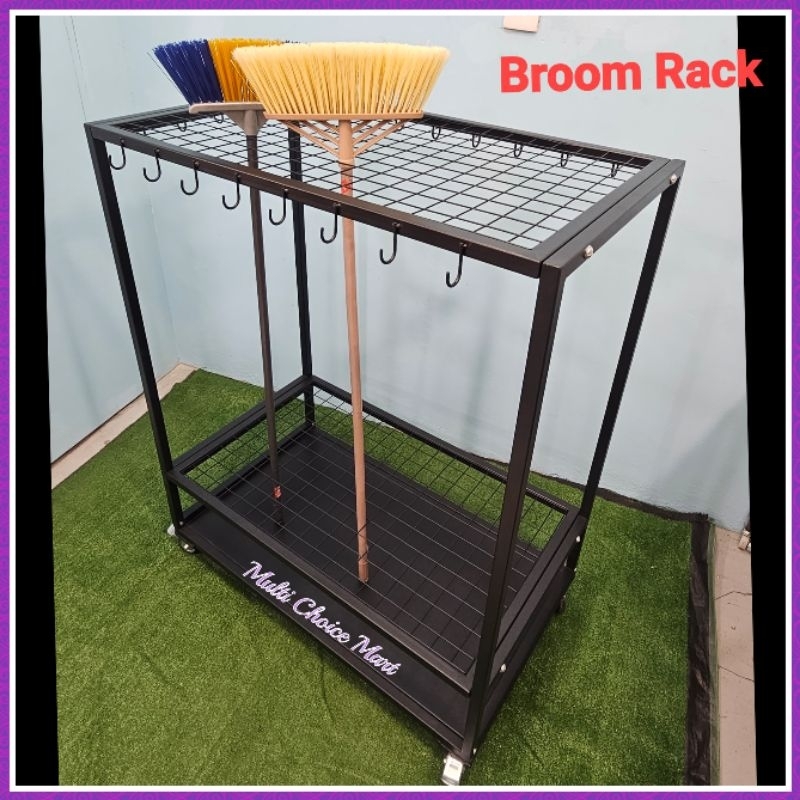 Broom Rack with Hook & Roller / Rak Penyapu / Rak letak Penyapu / Broom ...