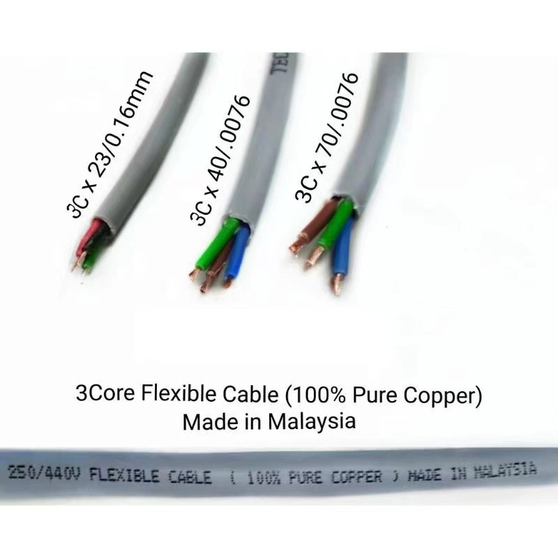 Made in Malaysia 100% Full Copper 23/0016 / 40/0076 / 70/0076 3CORE ...