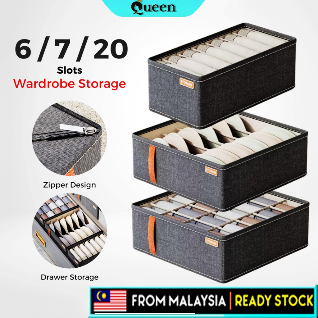 6/7/20 Grids Underwear Tudung Clothes Organiser Box Stackable Wardrobe ...