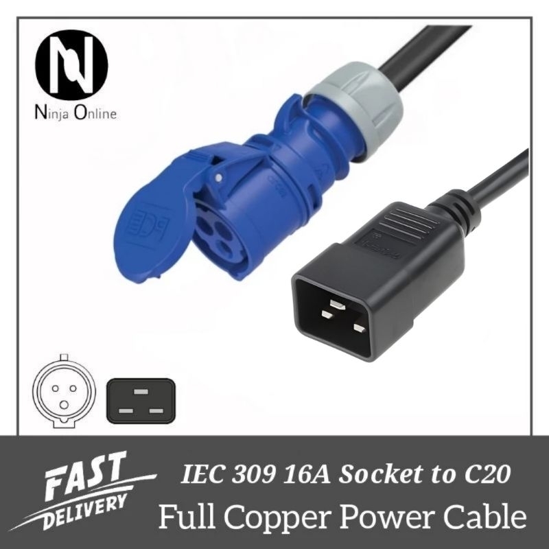 IEC 309 16A Socket to C20 Full Copper Commando Power Cable / Power Cord ...