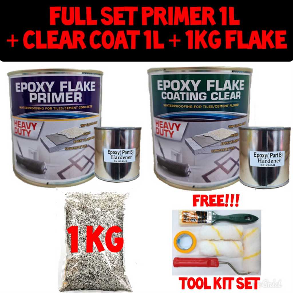GREENTECH EPOXY Full Set Epoxy Colour Flake Coating (1KG FLAKE / 1L PRIMER / 1L CLEAR COAT ...