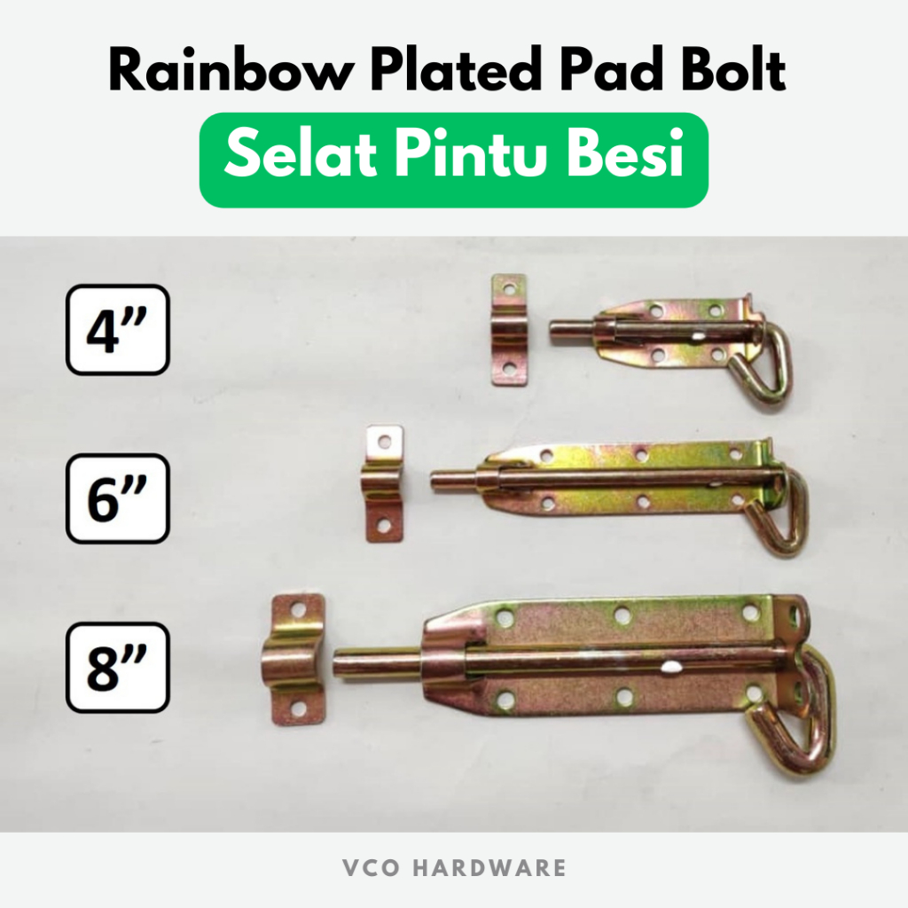[ 4" / 6" / 8" ] Rainbow Plated Pad Bolt/ Selak Pintu Besi | Shopee ...