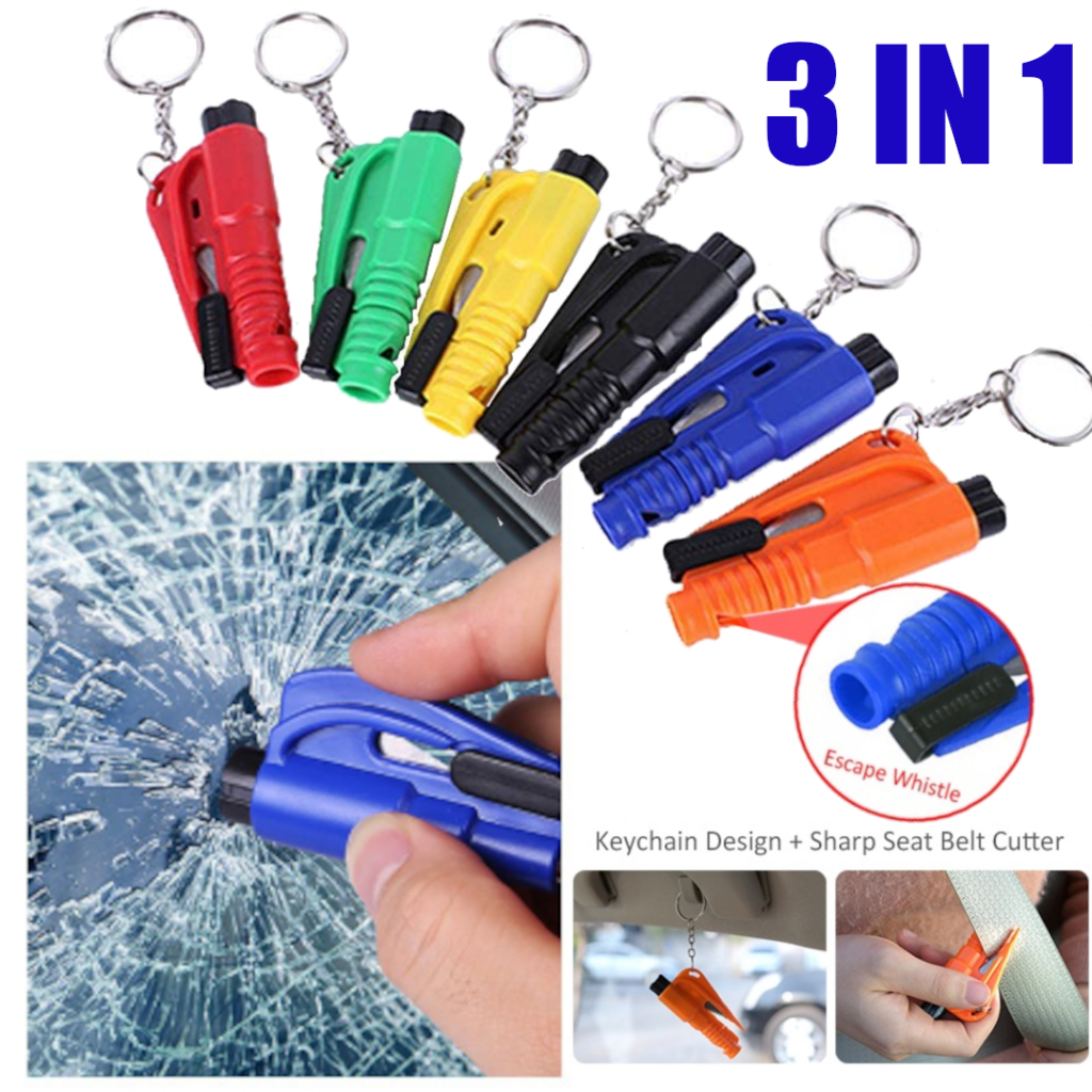 Car Emergency Window Hammer Breaker 3IN1 Seat Belt Cutter Warning ...