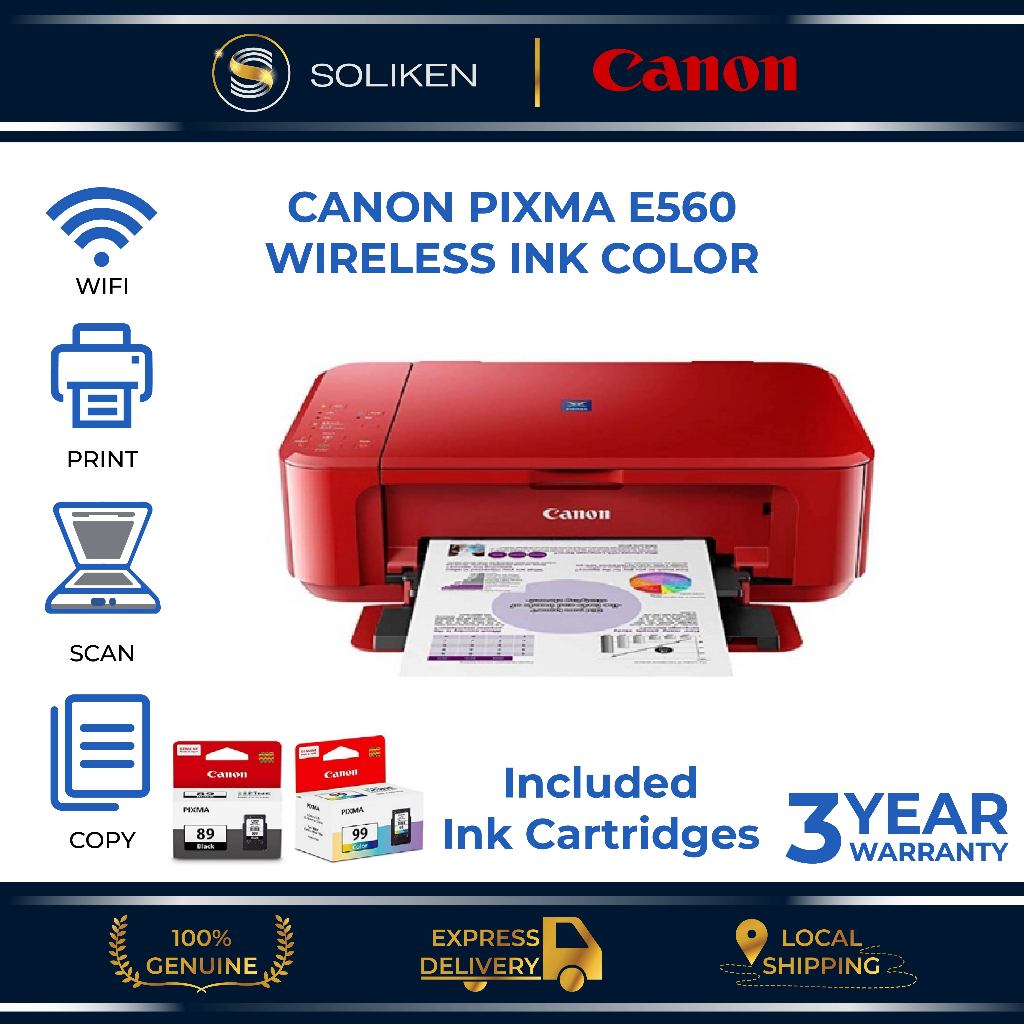 Canon PIXMA E560 Wireless Ink Color All-In-One Printer / Duplex Print ...