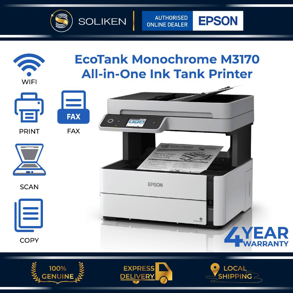 Epson EcoTank Monochrome M3170 Wi-Fi All-in-One Ink Tank Printer ...