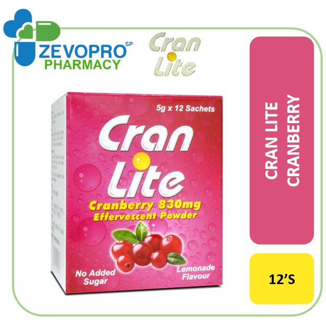 CRAN LITE CRANBERRY 830MG EFFERVESCENT POWDER LEMONADE FLAVOUR 5G X 12 ...