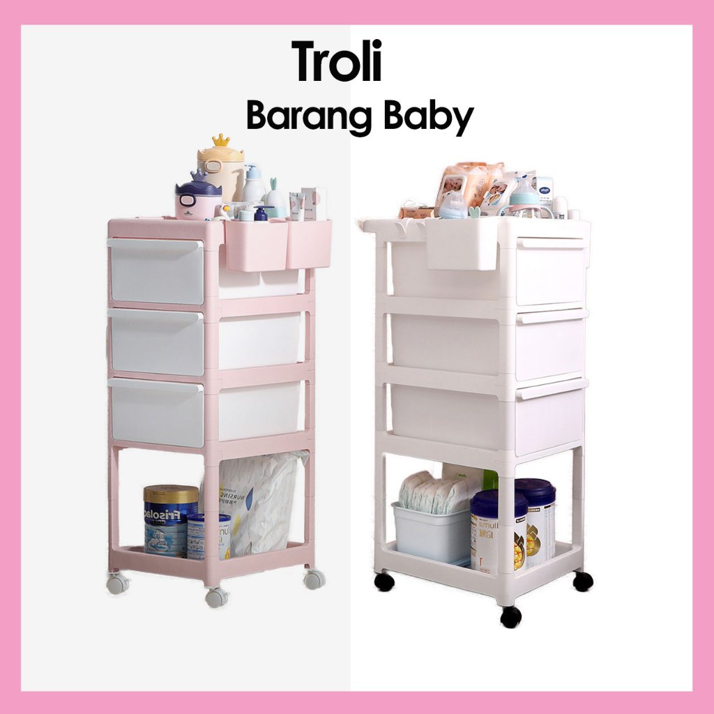 Baju Rak Baby Trolley Rack Storage Plastic Troli Barang Newborn White ...