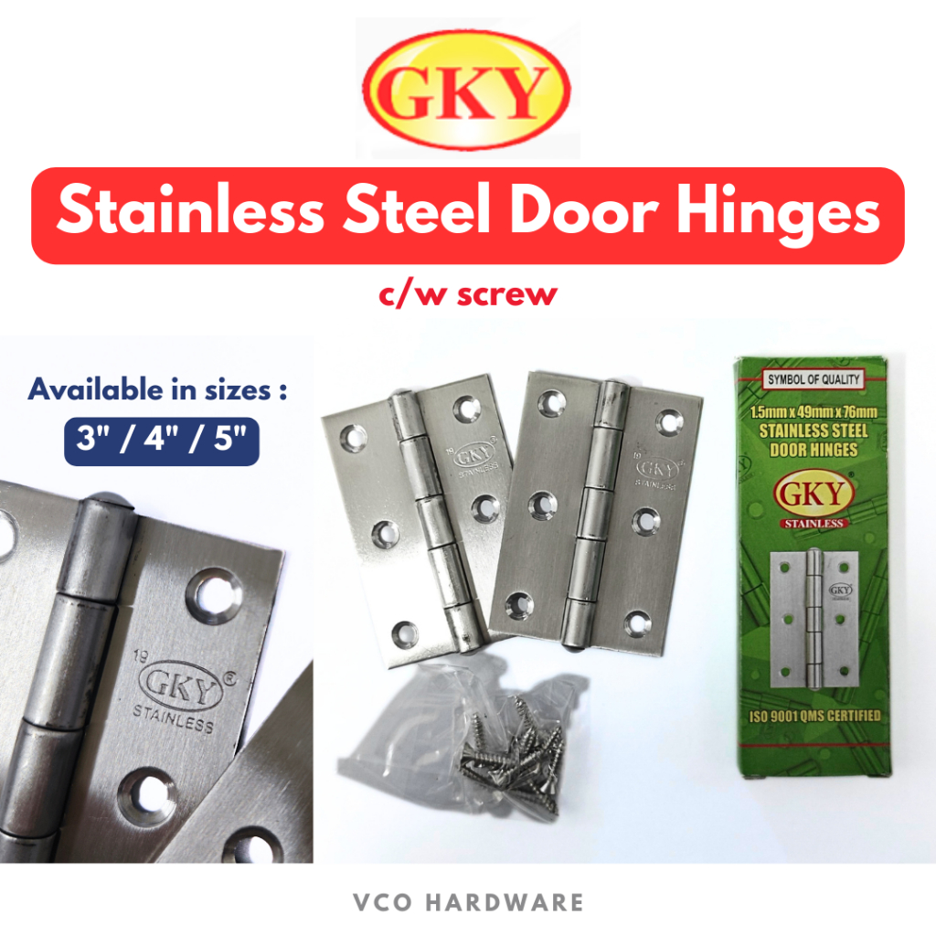 GKY Stainless Steel Door Hinges with Screw Set Pair / Engsel Pintu ...