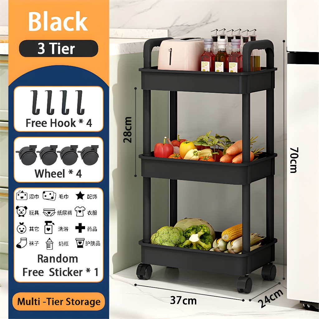 Ready Stock Multifunction 3 Tier Storage Trolley Rack Home Kitchen Rack ...