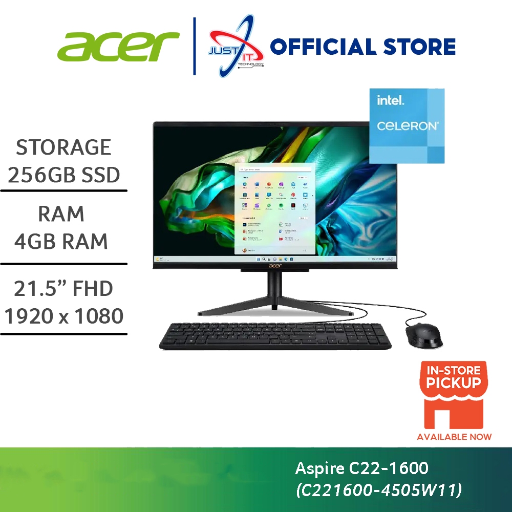 ACER Aspire All-In-One Desktop PC (N4505/4GD4/256SSD/21.5") C22-1600 ...