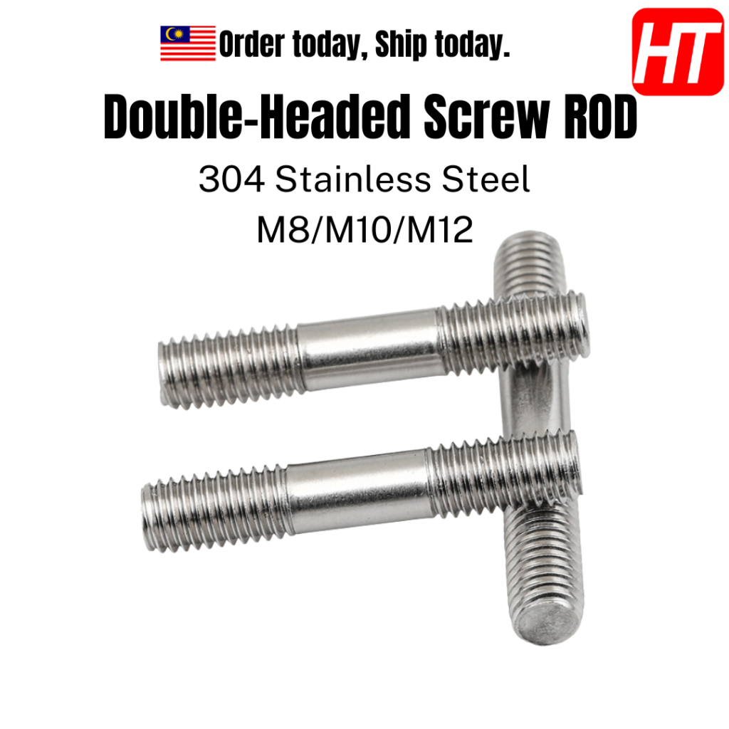 [1 PC] M8 M10 M12 304 Stainless Steel Double-headed Screw Rod | Shopee ...
