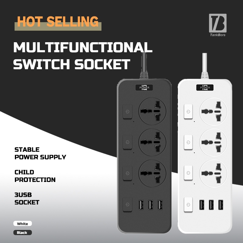 TankBors Power Socket Extension With USB Ports Power Strip Surge ...