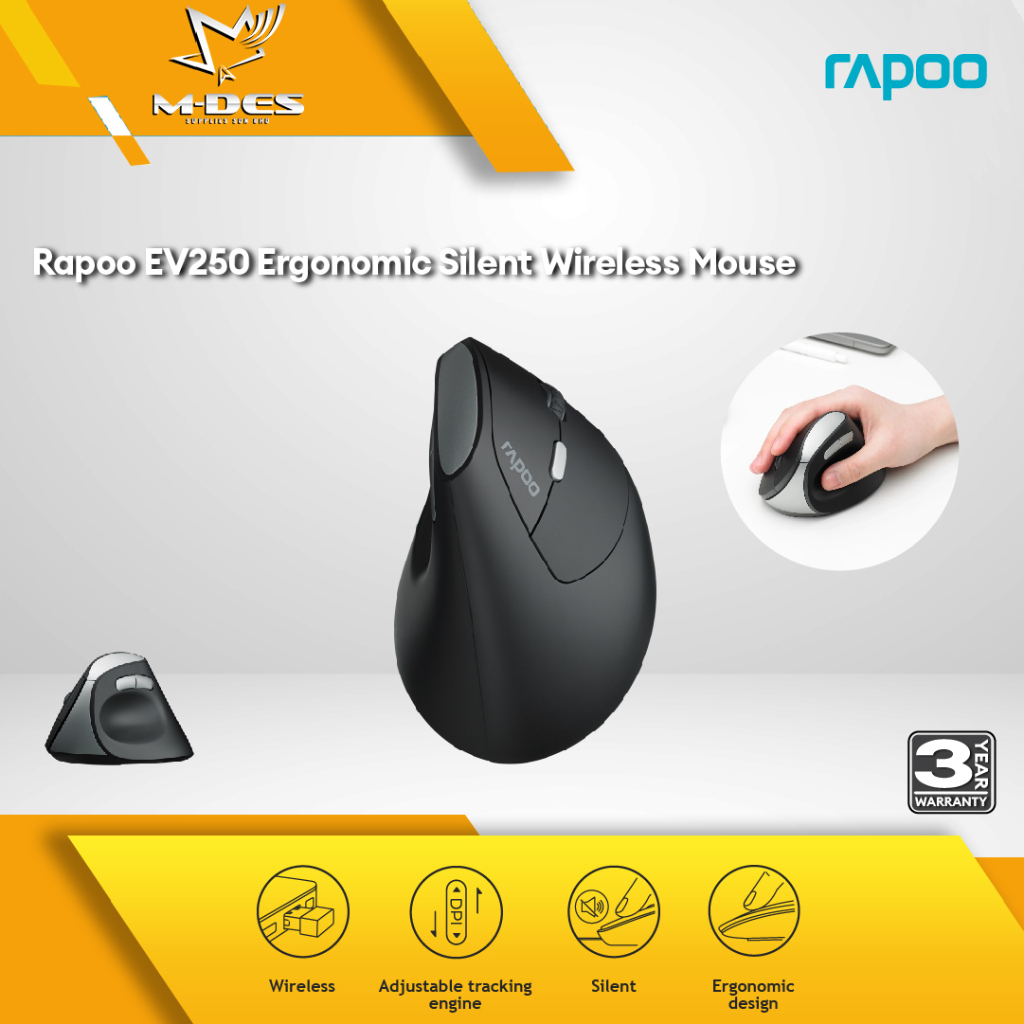 Rapoo EV250 Ergonomic Vertical Wireless Mouse 6 Buttons 1600 DPI ...