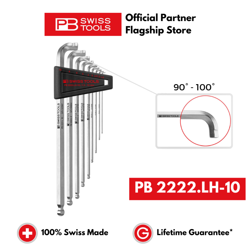 9pcs Set PB Swiss Tools Long Hex Allen Key L-wrenches with Ball Point 90-100° short key PB 2222 ...