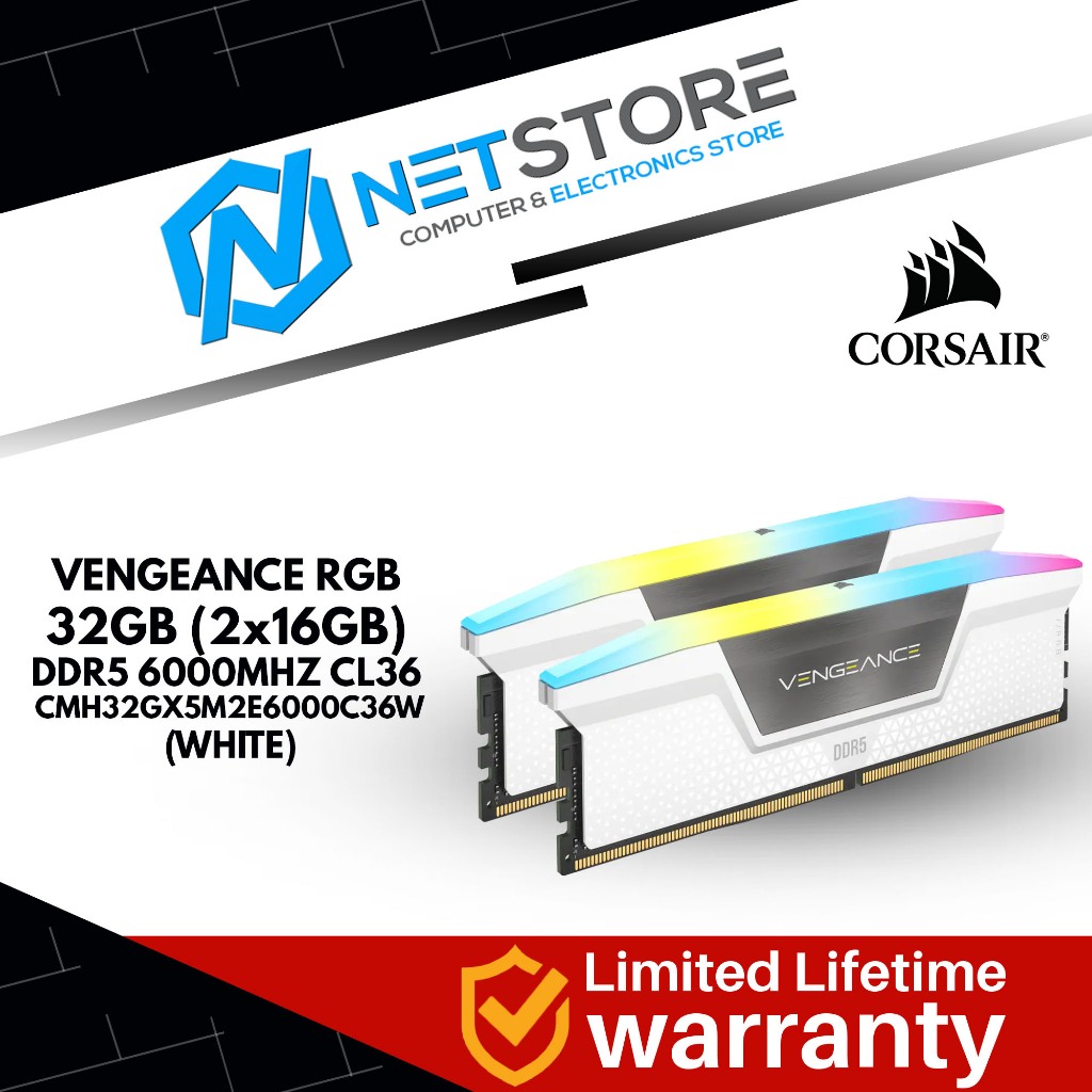 CORSAIR VENGEANCE RGB 32GB Kit (2x16GB) DDR5-6000MHz CL36 MEMORY RAM ...