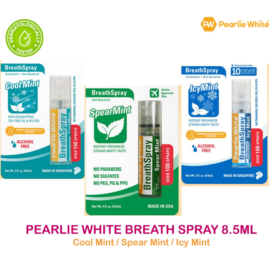 PEARLIE WHITE BREATH SPRAY 8.5ML - COOL MINT / ICY MINT / SPEAR MINT ...