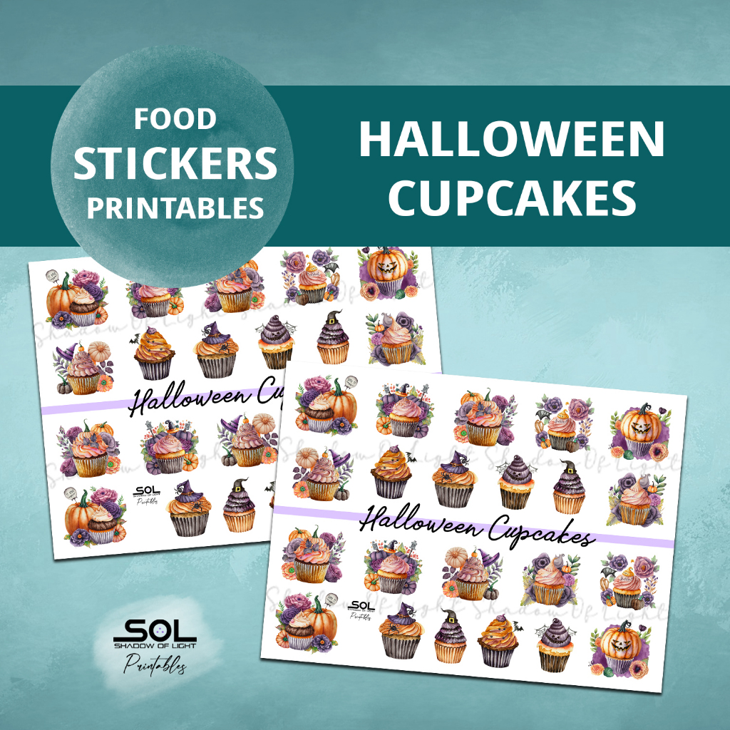Halloween Cupcakes Stickers | Printable Watercolor Washi Stickers | PDF ...