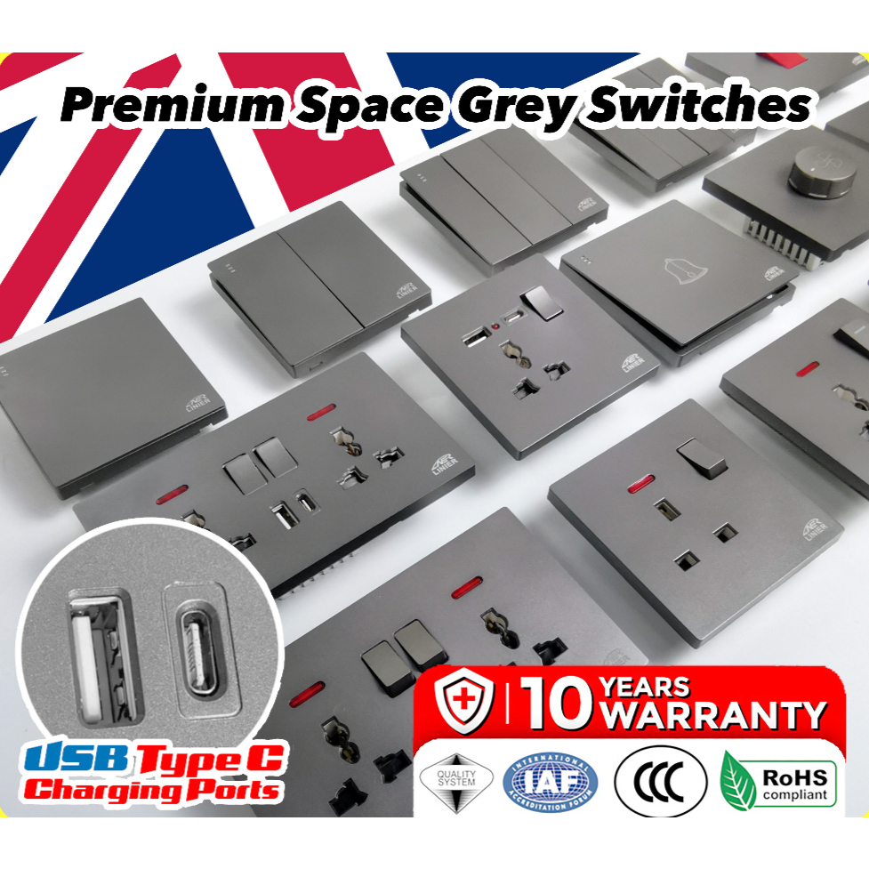 (SIRIM)【LINIER ULTRA SLIM】 Switch Socket Modern Wall Switches SPACE ...