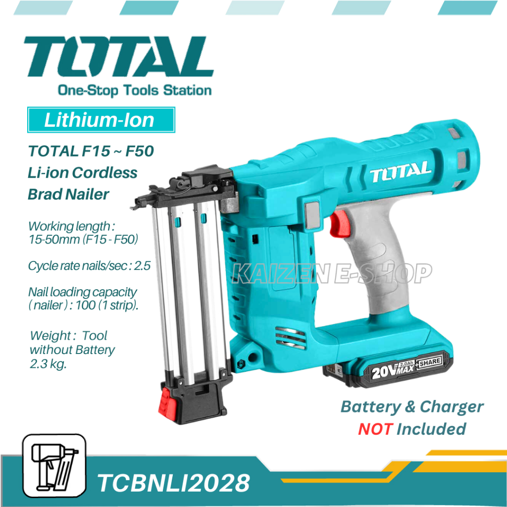 TOTAL TCBNLI2028 P20S 20V Li-ion Cordless Brad Nailer ( Replacement ...
