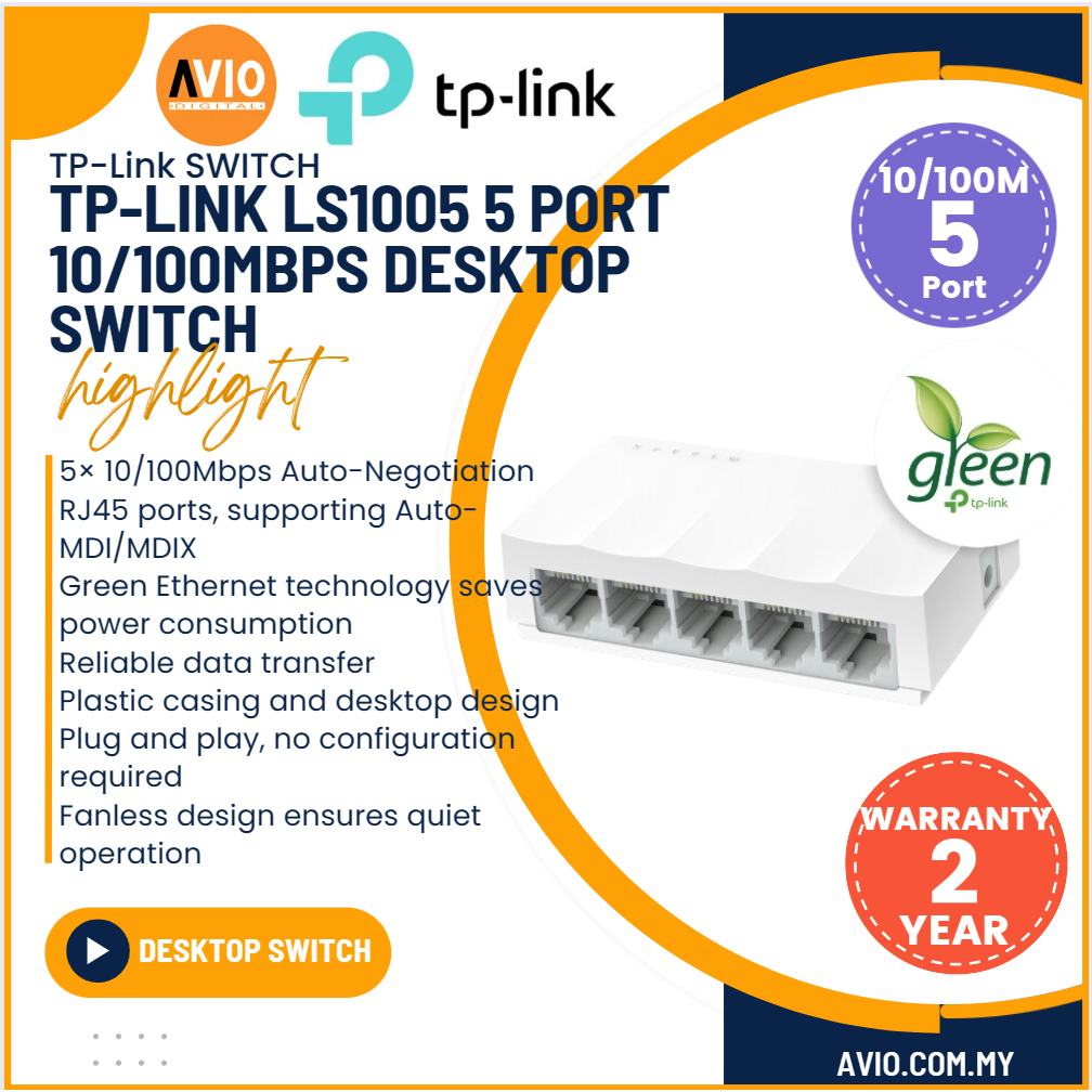 Tp-Link Tplink 5 Port 10/100M Table Desktop Network Switch RJ45 LAN ...