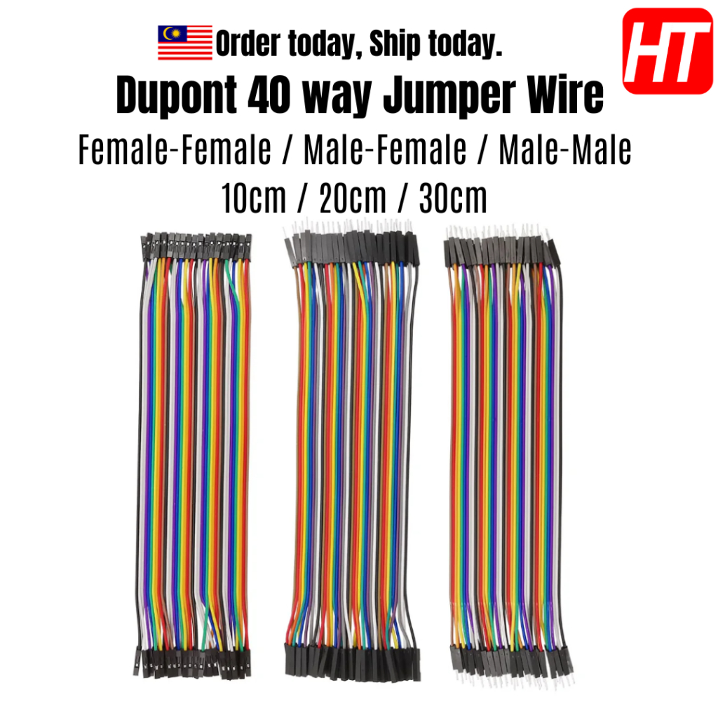 Arduino Dupont Jumper Wire 40-Way 2.54mm Male to Male / Male to Female / Female to Female ...