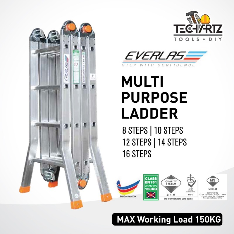Everlas Multipurpose Ladder - 8/10/12/14/16 Steps Multipurpose Ladder ...