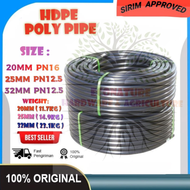EcoNature Sirim Approval (100Meter X 20mm/25mm/32mm)) HDPE Poly ...
