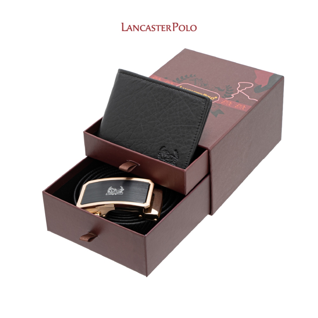 Lancaster Polo Men's Gift Box Set Grain Leather RFID Bifold Wallet With ...