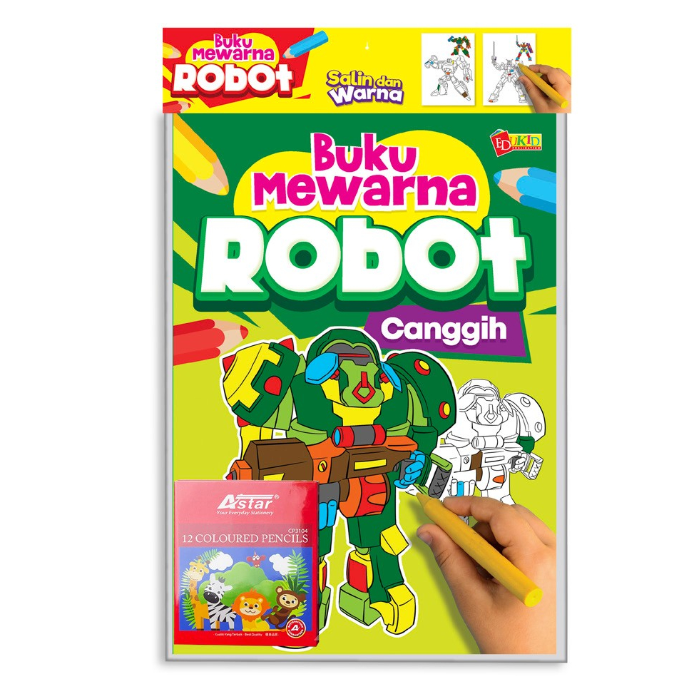Buku Mewarna-BUKU MEWARNA ROBOT + PENSEL WARNA-Buku Mewarna Kanak-Kanak ...