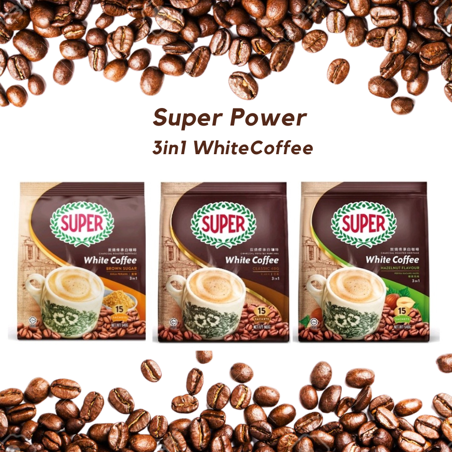 Super White Coffee 3 in 1 Coffee & Cream/ Hazelnut/ Brown Sugar ...