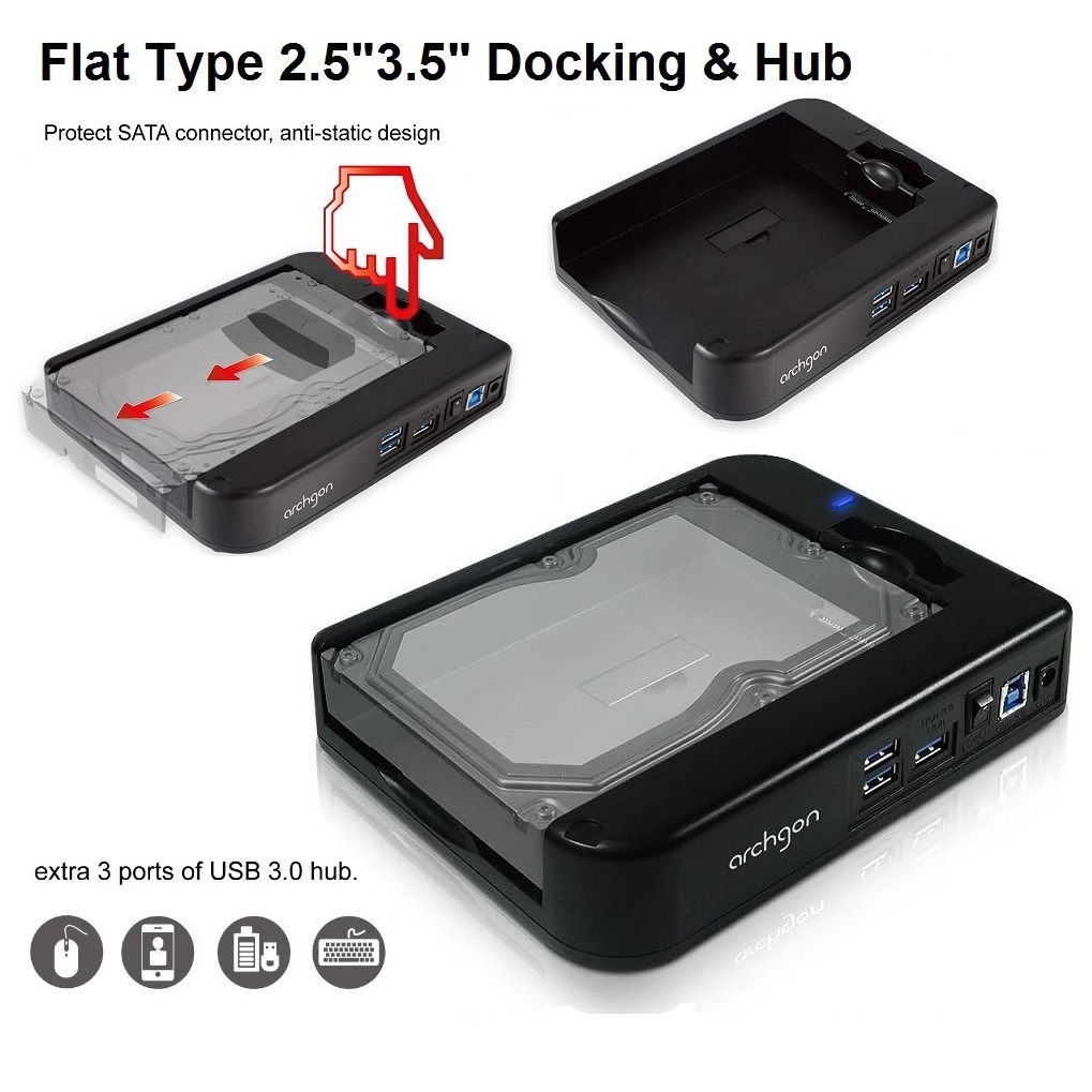 Archgon MH-3507HUB Fusion II USB 3.0 Sata III 2.5"/3.5 HDD Flat Docking ...