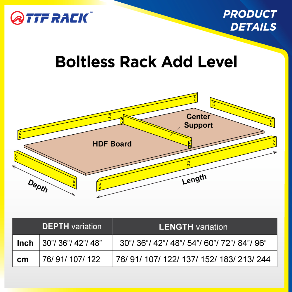 TTF Rack™ Boltless Rack ADD LEVEL Tingkat Tambahan Rak Besi D76-122cm ...