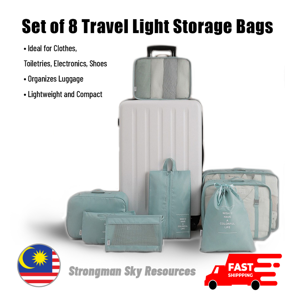 8 Piece Travel Bag Storage Organizer Portable Kit Waterproof Luggage ...
