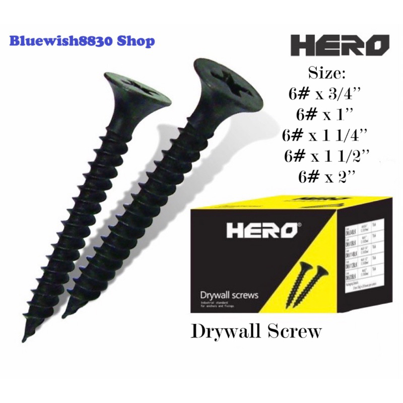 Screw 100pcs HERO Thailand Black Dry Wall Black Screw Counter Sunk Flat ...