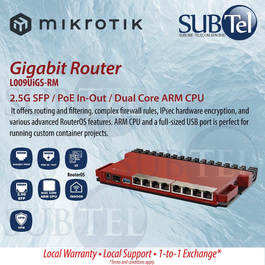 Mikrotik L009UiGS-RM Gigabit Router 802.3af/at 2.5G SFP with 8 Ethernet ...