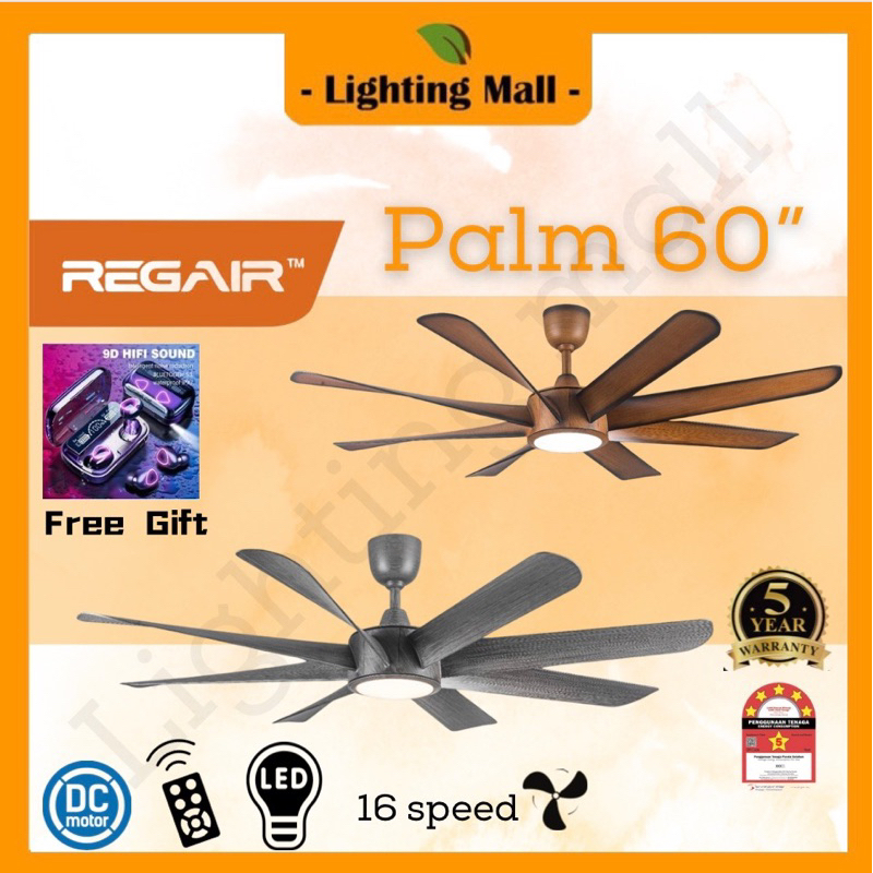 Regair Palm 60" DC Motor 8 Speed Ceiling Fan 3C Led Light with Remote ...