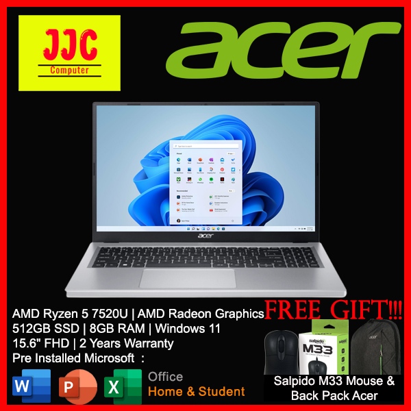 ACER ASPIRE 3 A315-24P-R6GK 15.6" LAPTOP/NOTEBOOK (R5-7520U,8GB RAM,512GB,AMD,WIN11) | Shopee ...