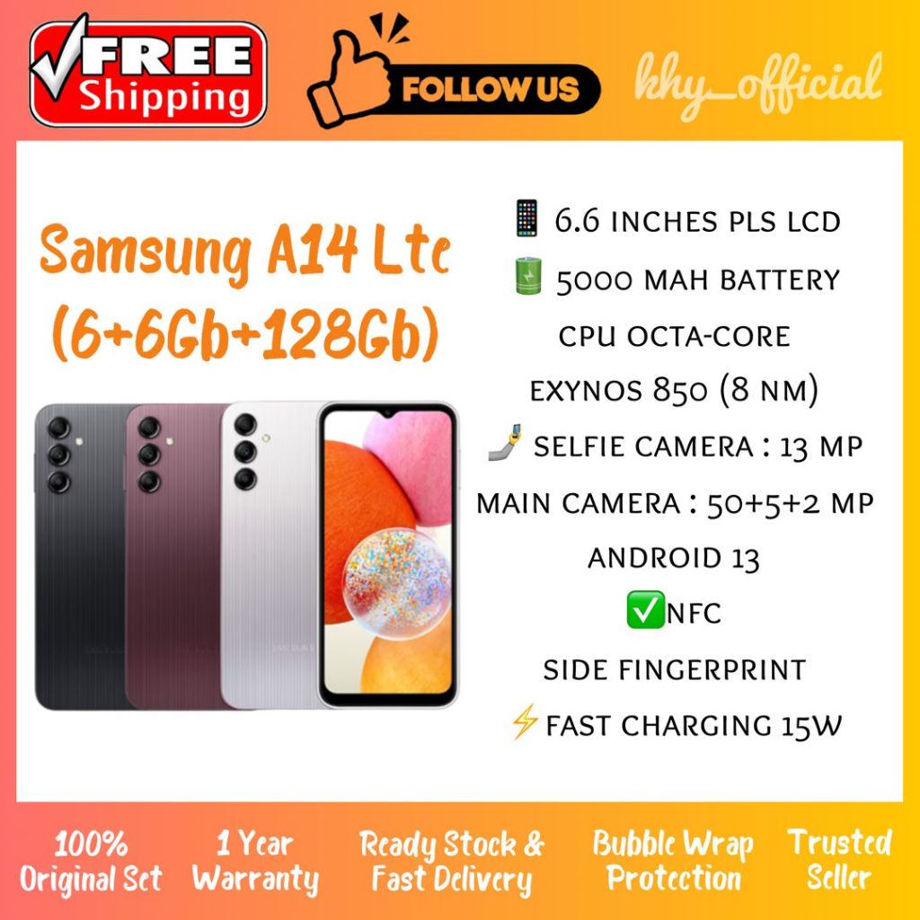 New Smartphone Original Samsung A14 4G [ 6+6Gb Ram+128Gb Rom | 6.6 ...