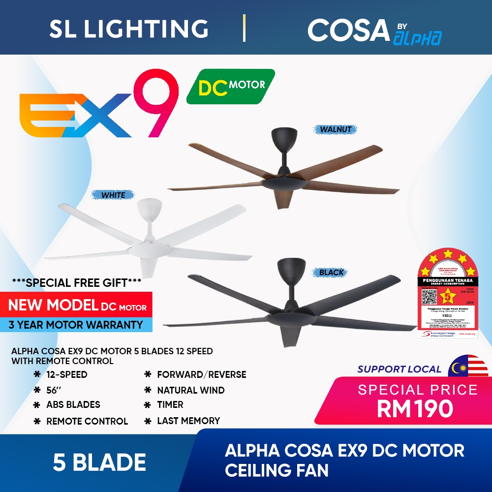 【DC MOTOR】Alpha COSA EX9 DC MOTOR 5 Blades 12 Speed With Remote Control Ceiling Fan Kipas ...