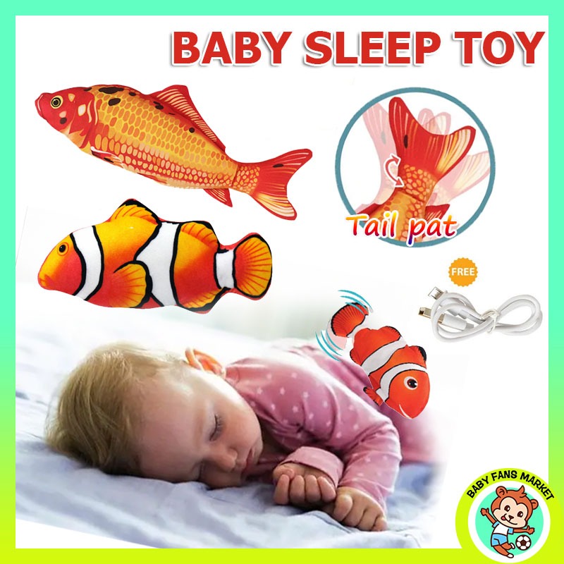 Electric Fish Plush Baby Sleep Toy 3 Mode Touch Sensor Cat Kicker USB ...