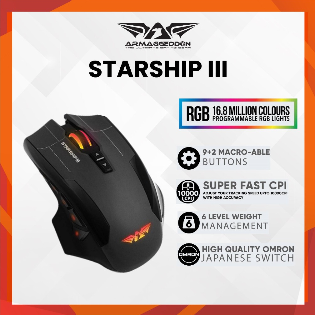 Armaggeddon Starship III Wired RGB Gaming Mouse with Mouse Mat 10000CPI ...