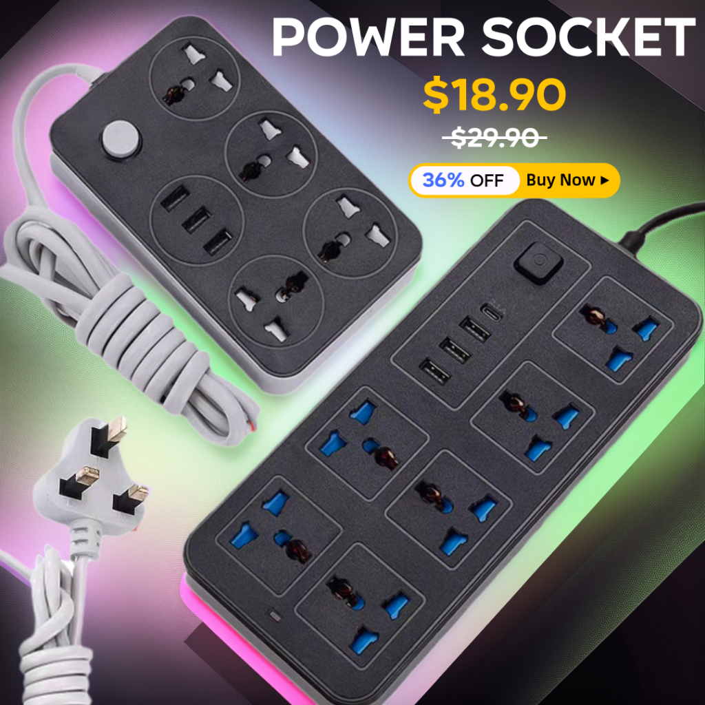 2 Meter Wayar Universal 4/6 Power Socket Extension Plug Extension ...