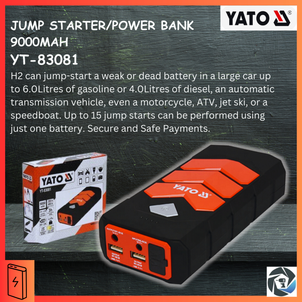 YATO JUMP STARTER/POWER BANK 9000MAH (YT-83081) - 1 YEAR WARRANTY ...